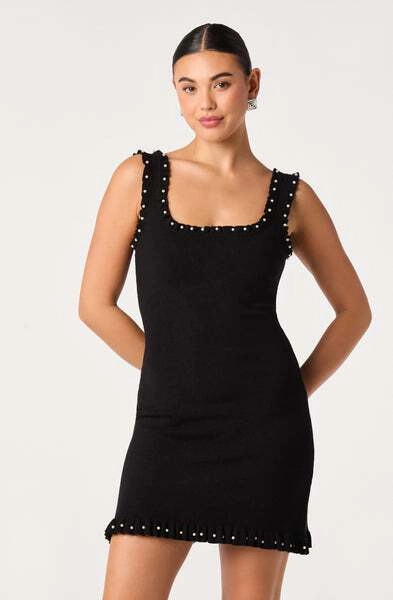 Astr The Label Nya Pearl-trim Knit Mini Dress - Black