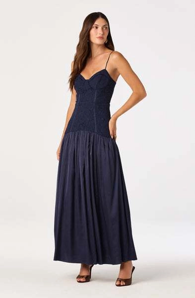 Astr The Label Kaylani Lace Bustier Maxi Dress - Navy