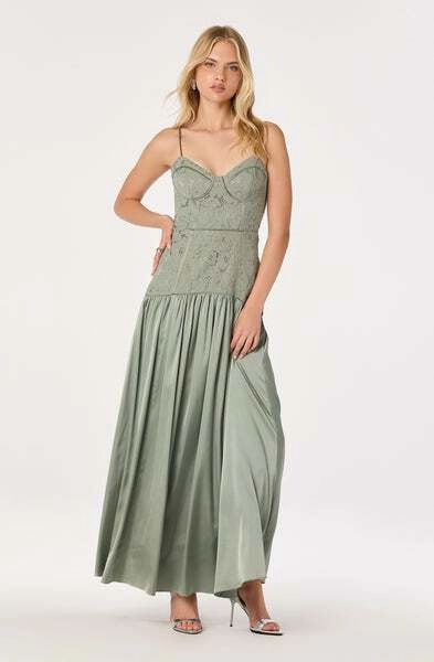 Astr The Label Kaylani Lace Bustier Maxi Dress - Sage