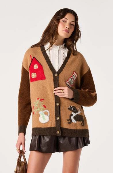 Astr The Label Rosalinda Intarsia Oversized Cardigan