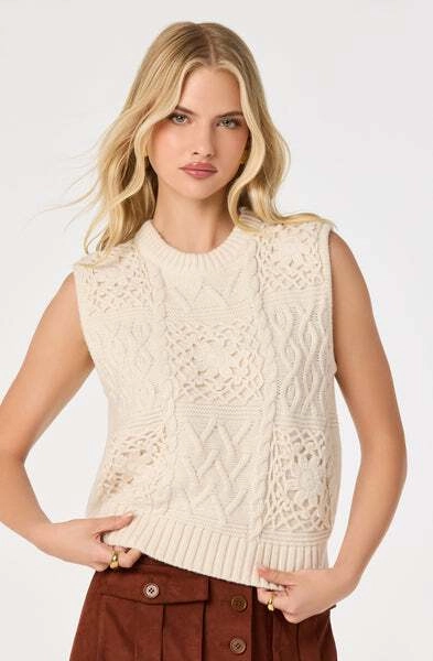 Astr The Label Edlyn Cable Knit Sweater Vest