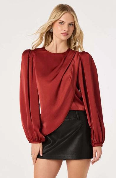 Astr The Label Beatrice Satin Faux-wrap Blouse - Scarlet