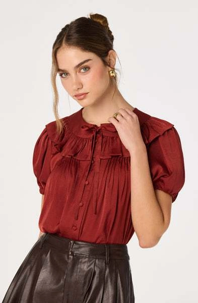 Astr The Label Zayne Ruffle-collar Babydoll Blouse - Rust