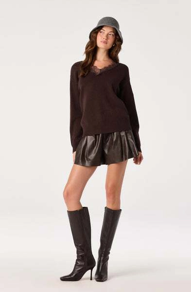 Astr The Label Atherton Faux Leather Pleated Shorts
