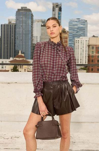 Astr The Label Plaid Ruffle-collar Blouse
