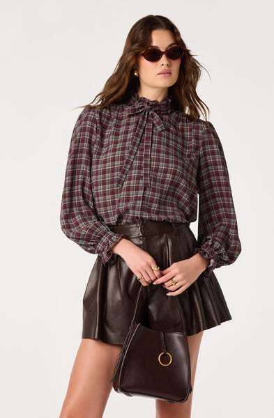 Astr The Label Plaid Ruffle-collar Blouse