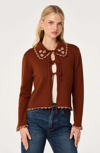 Astr The Label Keana Beaded Scallop-trim Cardigan