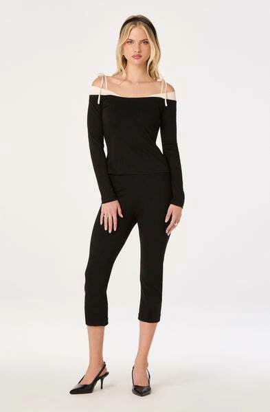 Astr The Label Loretta Mixed Media Off-shoulder Top