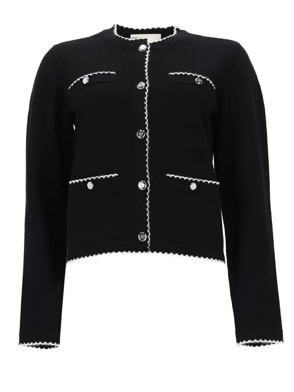 Tory Burch Kendra Cardigan With Scalloped Trim - Black