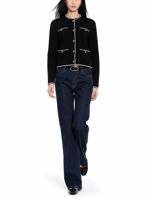 Tory Burch Kendra Cardigan With Scalloped Trim - Black