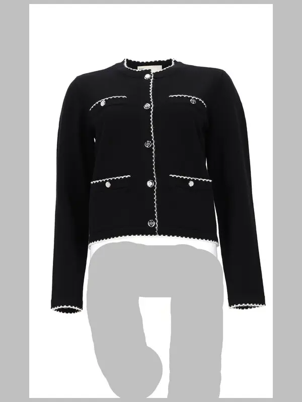 Tory Burch Kendra Cardigan With Scalloped Trim - Black