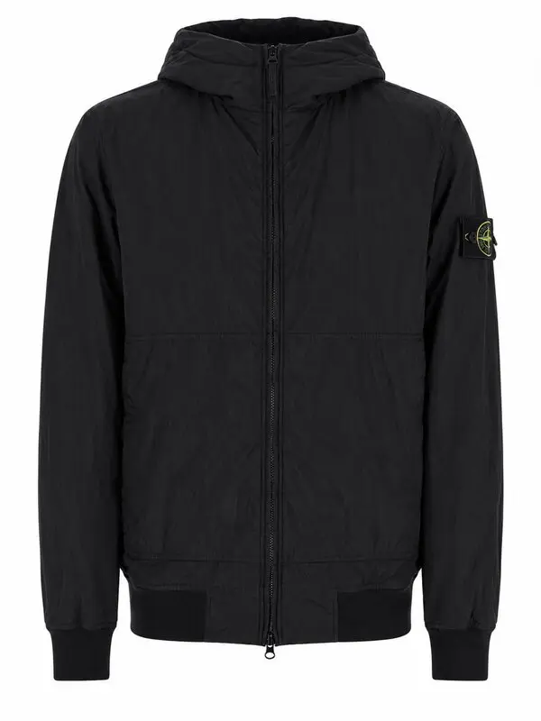 Stone Island Hooded Bomber Jacket With Logo Patch
