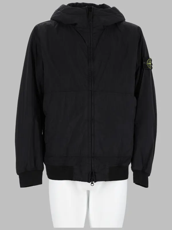 Stone Island Hooded Bomber Jacket With Logo Patch