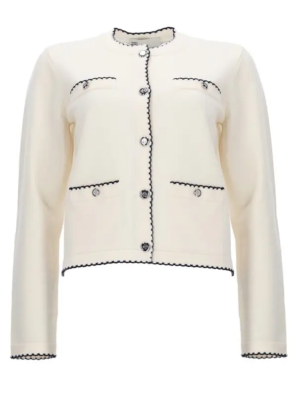 Tory Burch Kendra" Cardigan With Scalloped Trim - Ivory