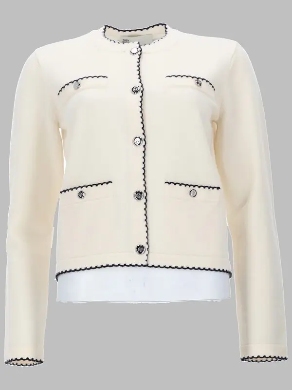 Tory Burch Kendra" Cardigan With Scalloped Trim - Ivory
