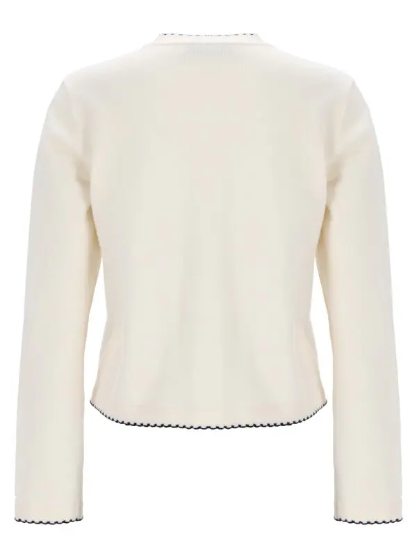 Tory Burch Kendra" Cardigan With Scalloped Trim - Ivory