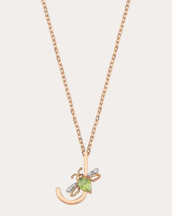 BEE GODDESS Peridot & Diamond Letter J Pendant Necklace - Gold