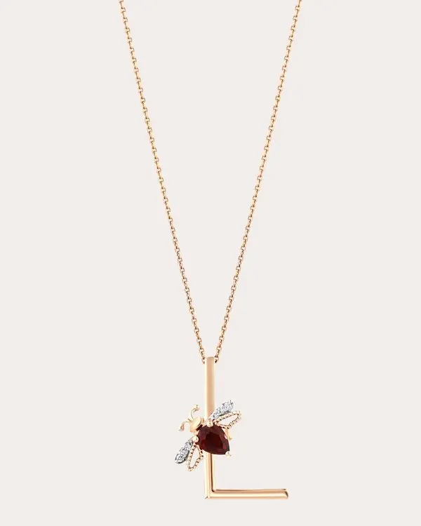 BEE GODDESS Ruby & Diamond Letter L Pendant Necklace