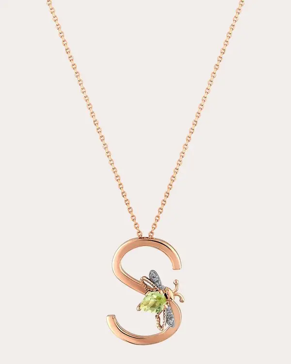 BEE GODDESS Peridot & Diamond Letter S Pendant Necklace - Gold