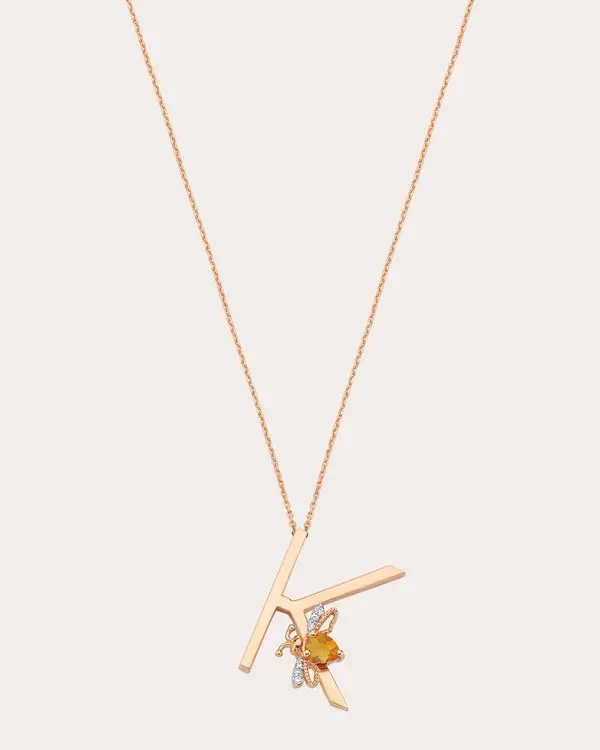 BEE GODDESS Citrine & Diamond Letter K Pendant Necklace