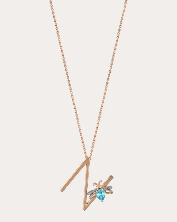 BEE GODDESS Blue Topaz Letter N Pendant Necklace