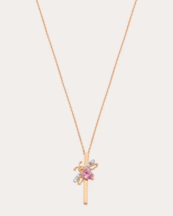 BEE GODDESS Pink Sapphire Letter I Pendant Necklace