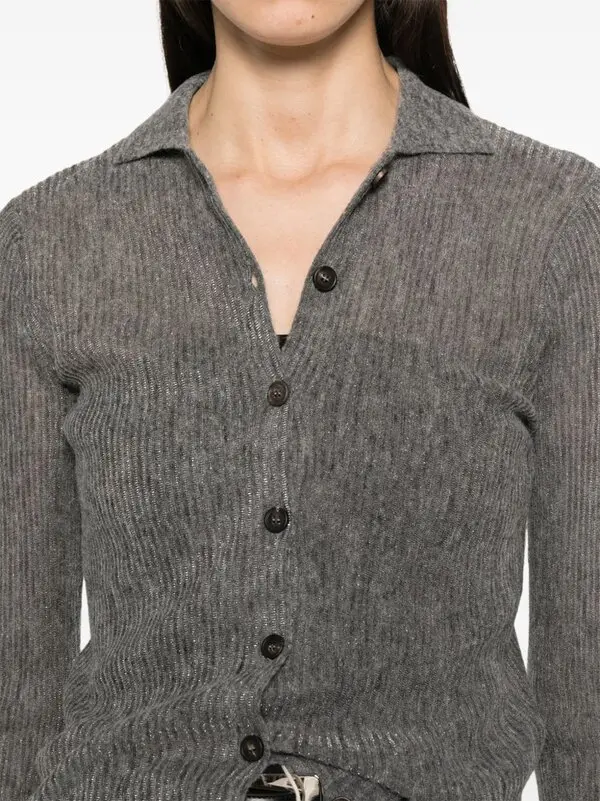 Brunello Cucinelli Wool And Silk Ribbed Knit Polo Shirt - Grey