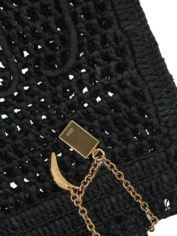 Chloé Raffia Tote Bag With Gold Tone Hardware - Black