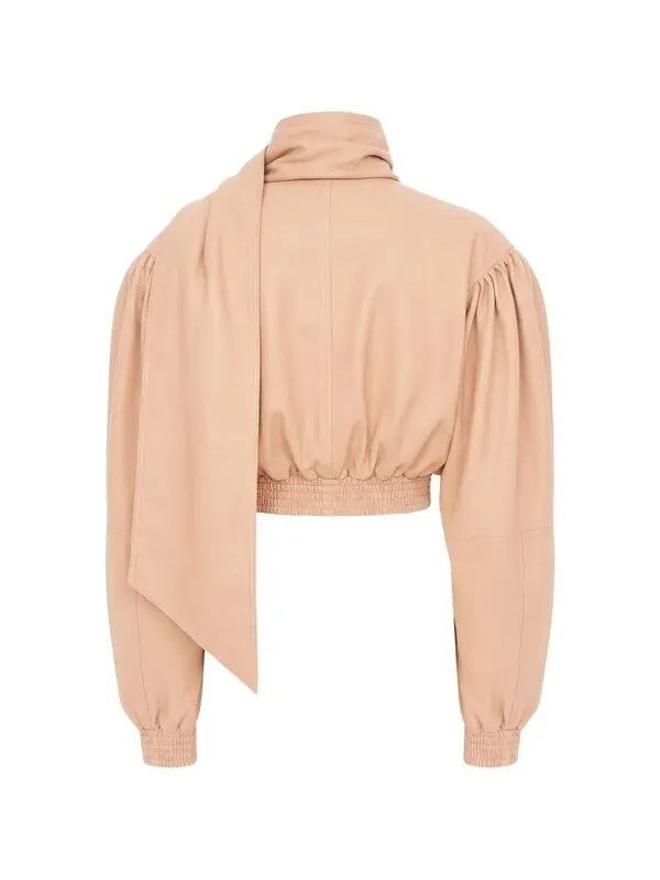 Chloé Scarfed Leather Jacket With Puff Sleeves