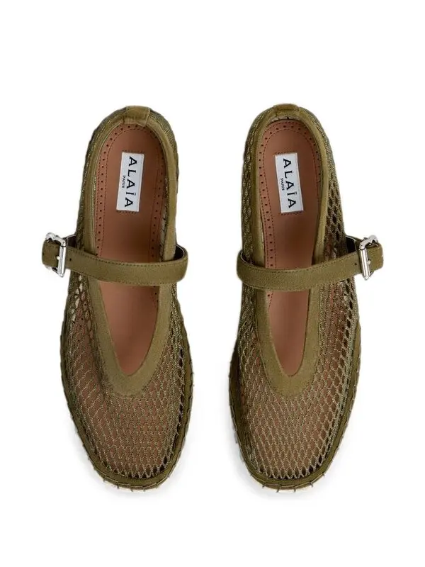 Alaïa Net And Suede Leather Buckled Espadrilles - Green