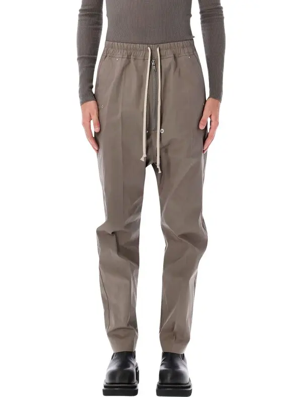Rick Owens Bela Poplin Utility Trousers With Exposed Center Zip - Dust Grey