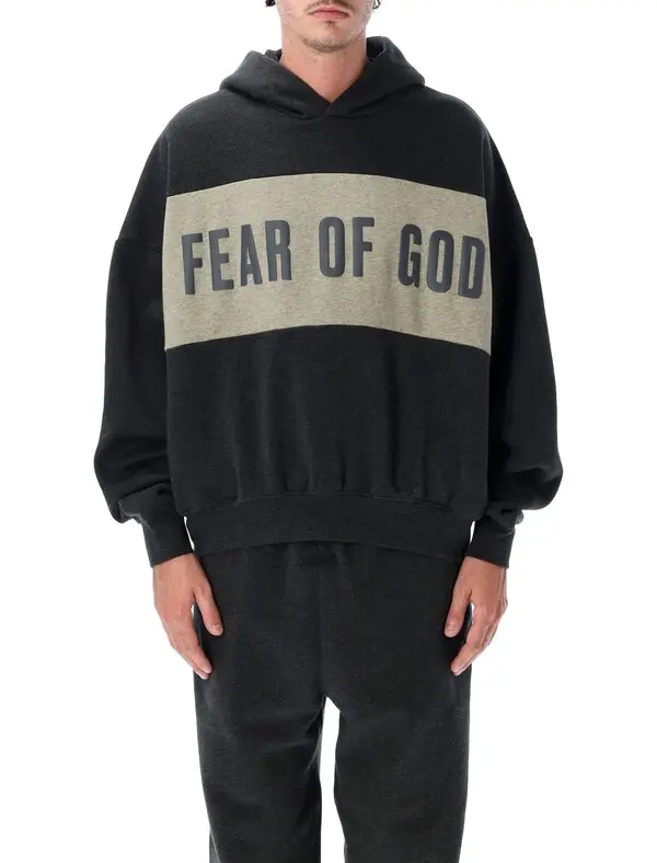Fear Of God Essentials Cropped Fleece Hoodie Relaxed Paneled Side-pocket Design - Iron Grey