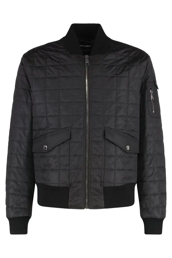 Dolce & Gabbana Padded Bomber Jacket With Zip Sleeve And Flap Pockets