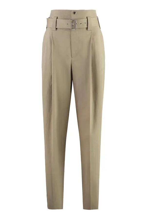 Bottega Veneta Cotton Gabardine Belted Trousers - Beige