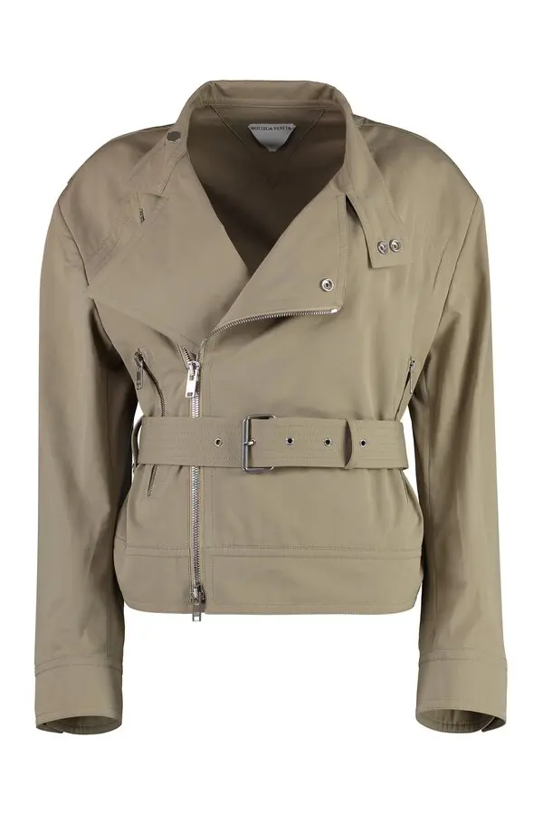 Bottega Veneta Zip-up Cotton Blend Jacket With Coordinated Belt - Beige