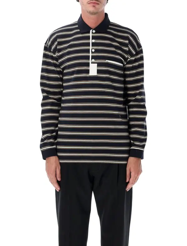 Bottega Veneta Striped Long Sleeve Polo Shirt - Bianco