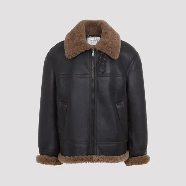 Saint Laurent Biker Jacket In Lamb Shearling & Calf Leather