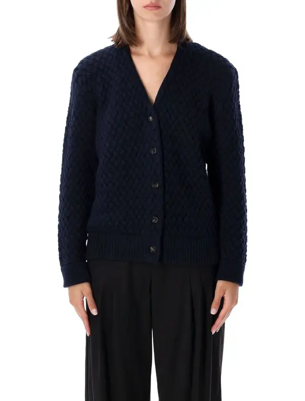 Bottega Veneta 3d Intrecciato Wool V-neck Cardigan - Blue