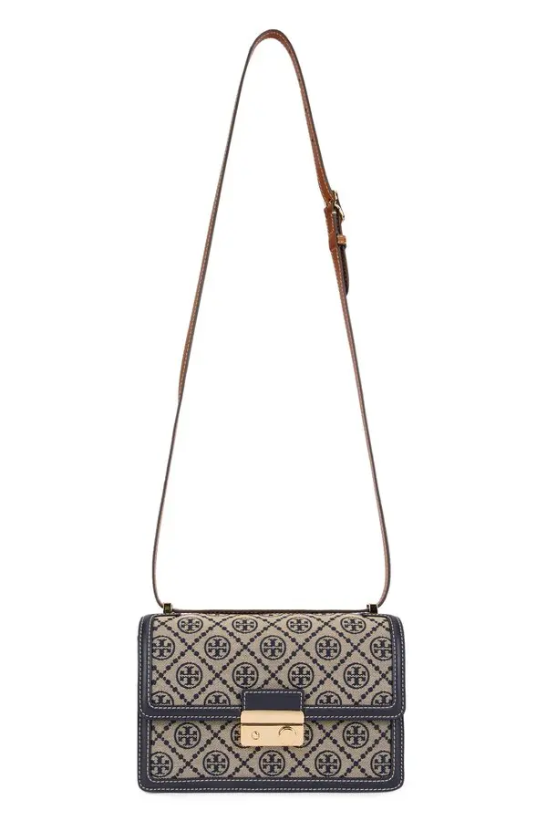 Tory Burch Monogram Mini Shoulder Handbag With Hook Buckle Closure