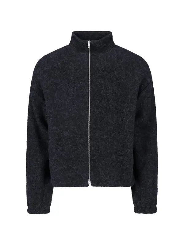 JIL SANDER Zip-up Textured High-neck Jacket - Grey