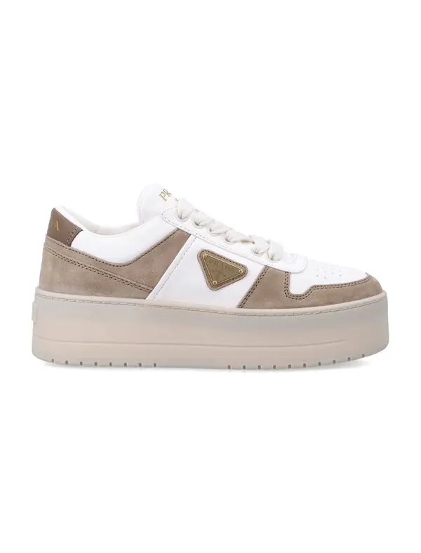 Prada Downtown Nappa Leather Flatform Sneakers With Enameled Triangle Logo - Desert Beige