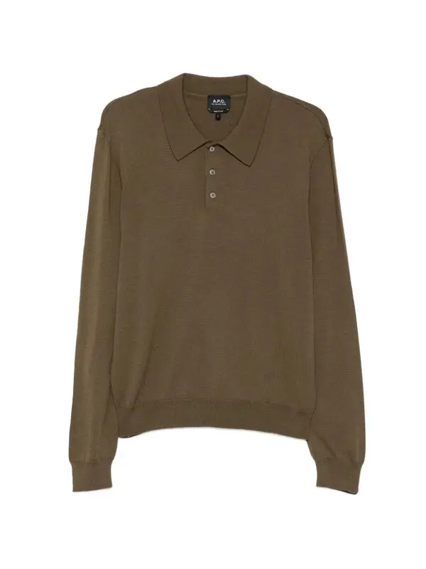 A.p.c. Classic Collar Wool Sweater Shirt With Short Button Placket - Verde