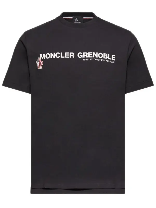 Moncler Ribbed Crew Neck Short-sleeve T-shirt With Logo Details - Nero
