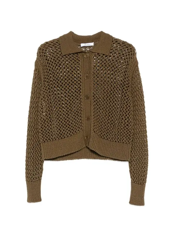 Max Mara Cotton Cord Cardigan With Shirt Collar And Low-cut Sleeves - Verde