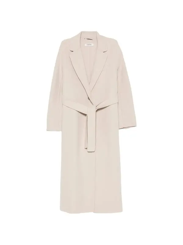 Max Mara Hand-sewn Double-drap Pure Virgin Wool Robe Jacket With Small Lapel Collar And Belt - Beige