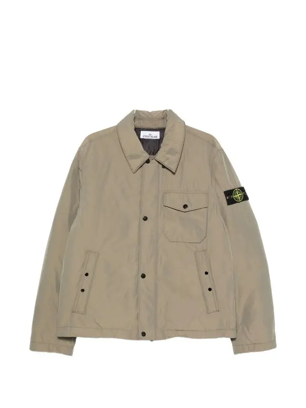 Stone Island Down Jacket With Classic Collar And Button & Zip Closure - Verde