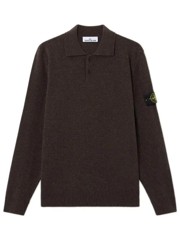 Stone Island Virgin Wool Polo Sweater With Badge