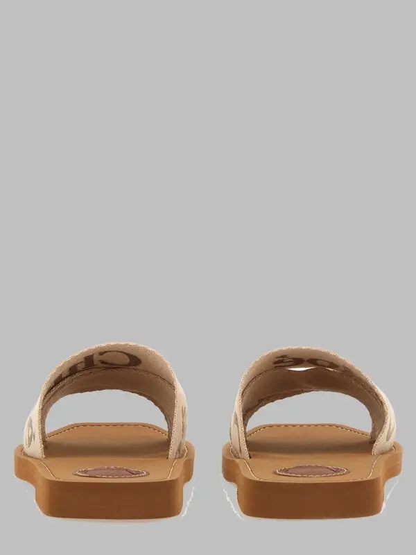 Chloé Woody Linen Slide Sandals - Beige