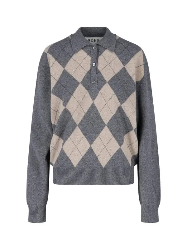 RÓHE Argyle Knit Polo Sweater