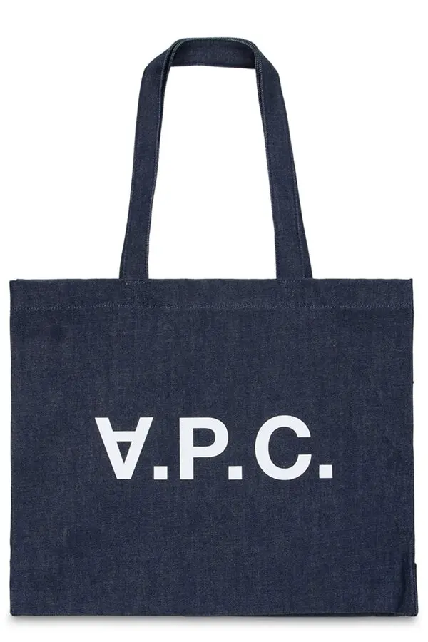 A.p.c. Tote Handbag With Logo, 45 X 36 X 14 Cm, 100% Cotton - Denim